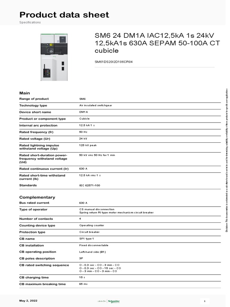 SM6 24kV Air Insulated Switchgear Specs | PDF