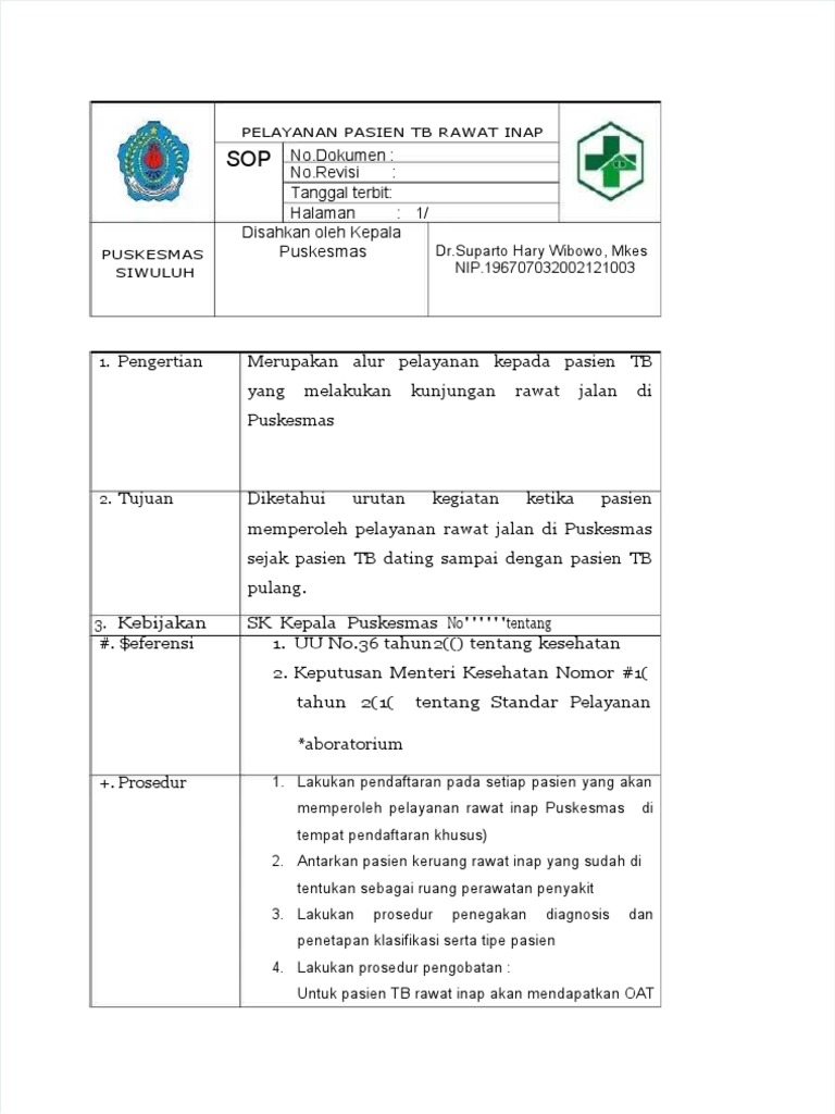 PDF Sip Sop Pelayanan Pasien TB Rawat Inap | PDF