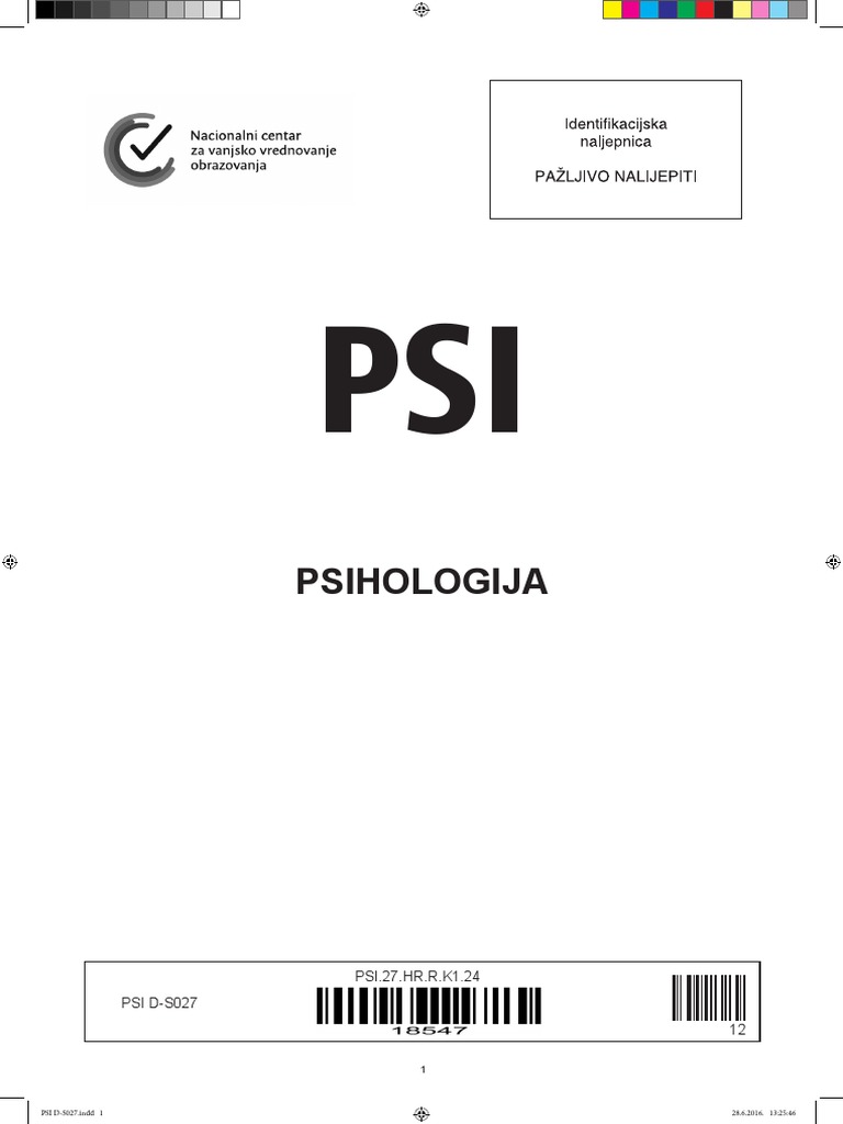 Psihologija: PSI D-S027 PSI.27.HR.R.K1.24 | PDF