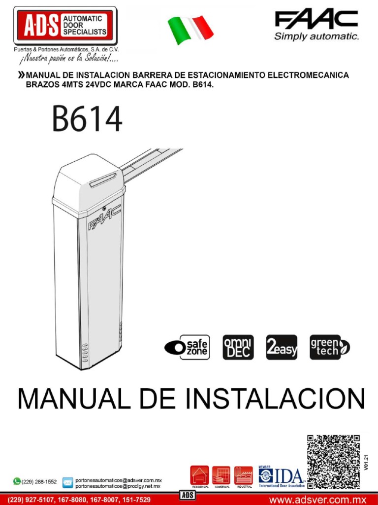 Manual de Instalacion Barrera de Estacionamiento Electromecanica Brazos 4MTS 24VDC Marca Faac ...