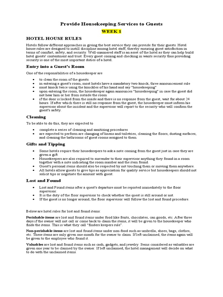 Provide Housekeeping Services To Guests | PDF | Housekeeping | Bedroom