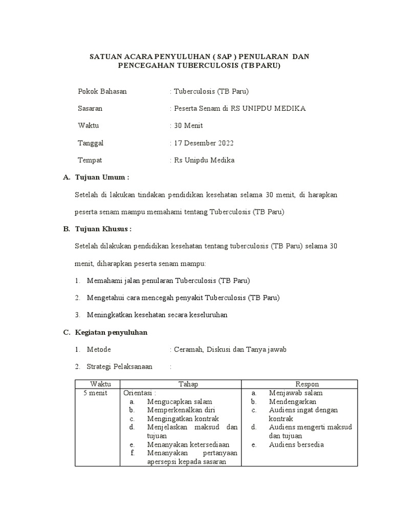 Sap PROMKES TB PENCEGAHAN | PDF
