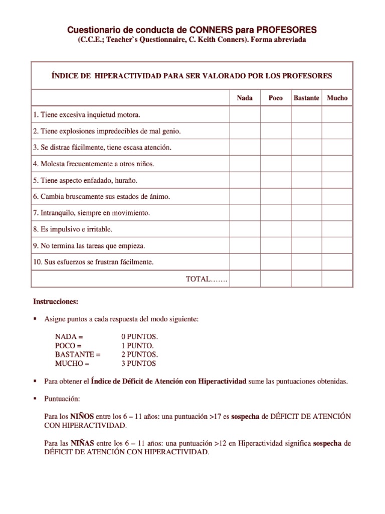 Test de Conners | PDF