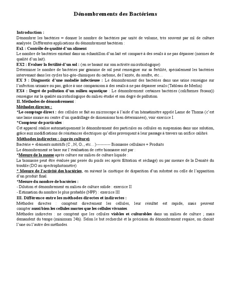 Dénombrements Bactériens TD | PDF | Bactérie | Microbiologie