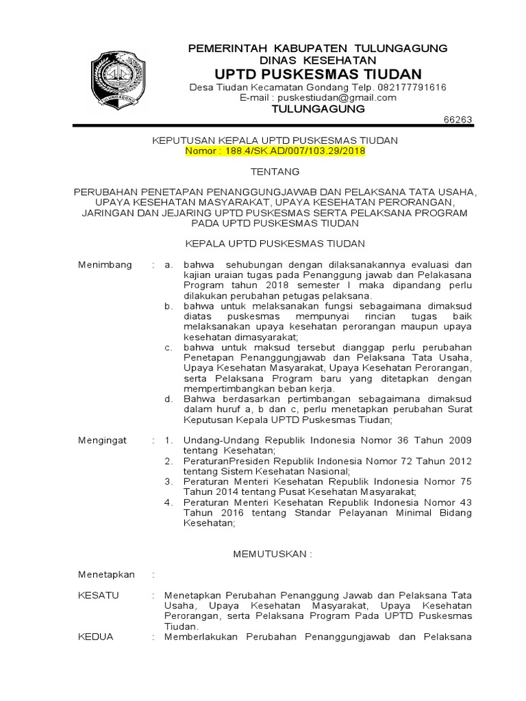 Sk Penetapan Pj Dan Pelaksana Revisi Pdf