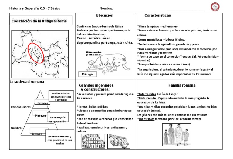 Historia Ficha de Estudio - Antigua Roma 3°básico | PDF | imperio ...
