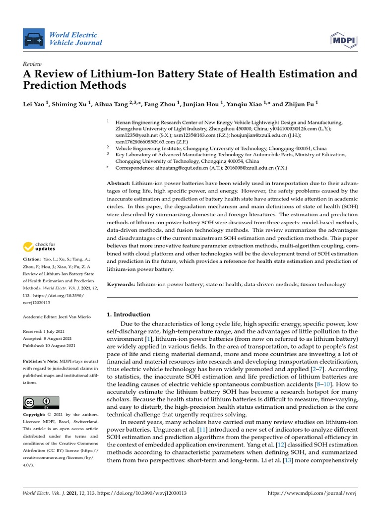 Eng A Review Of Lithium Ion Battery Soh Estimation And Pdf Lithium