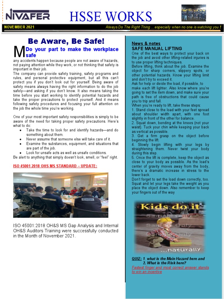 Nivafer Hsse Newsletter Nov 2021 | PDF | Safety