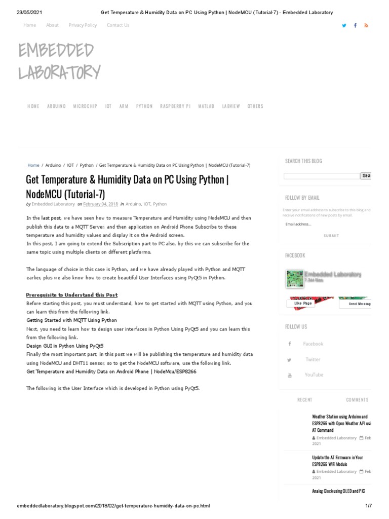 Get Temperature And Humidity Data On Pc Using Python Nodemcu Tutorial 7 Embedded Laboratory