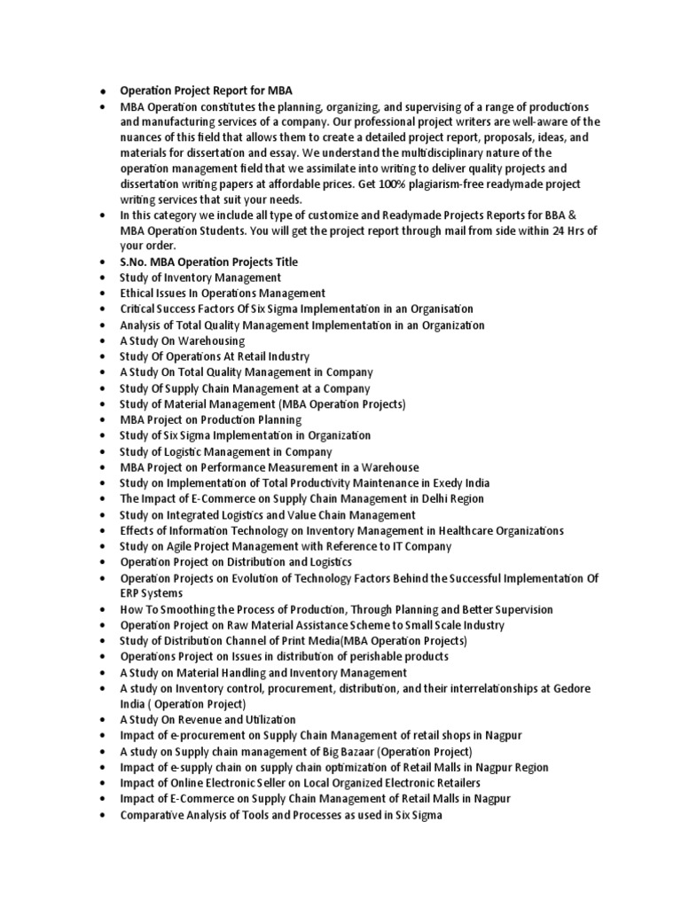MBA Operations Management Project Report | PDF | Supply Chain | Supply ...