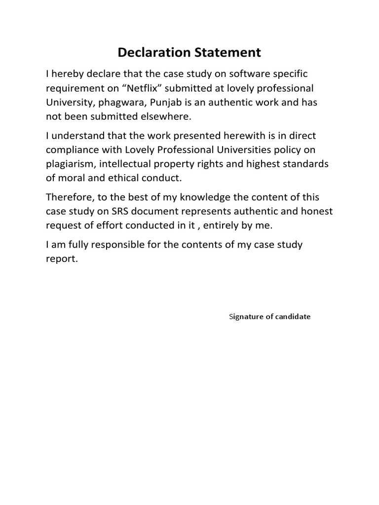 Declaration Statement SRS | PDF | Career & Growth