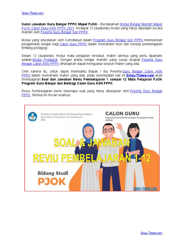 Soal & Jawaban Reviu Pembelajaran 3 Guru Belajar PPPK Mapel PJOK | PDF