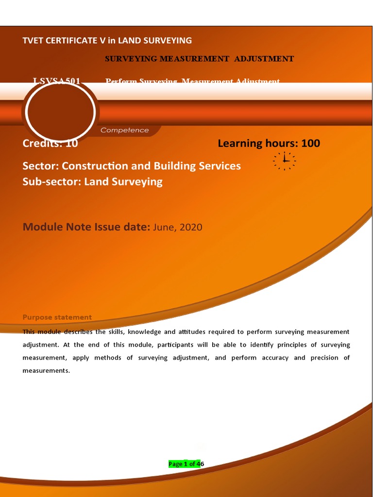 Analysis of "TVET CERTIFICATE V in LAND SURVEYING - SURVEYING ...