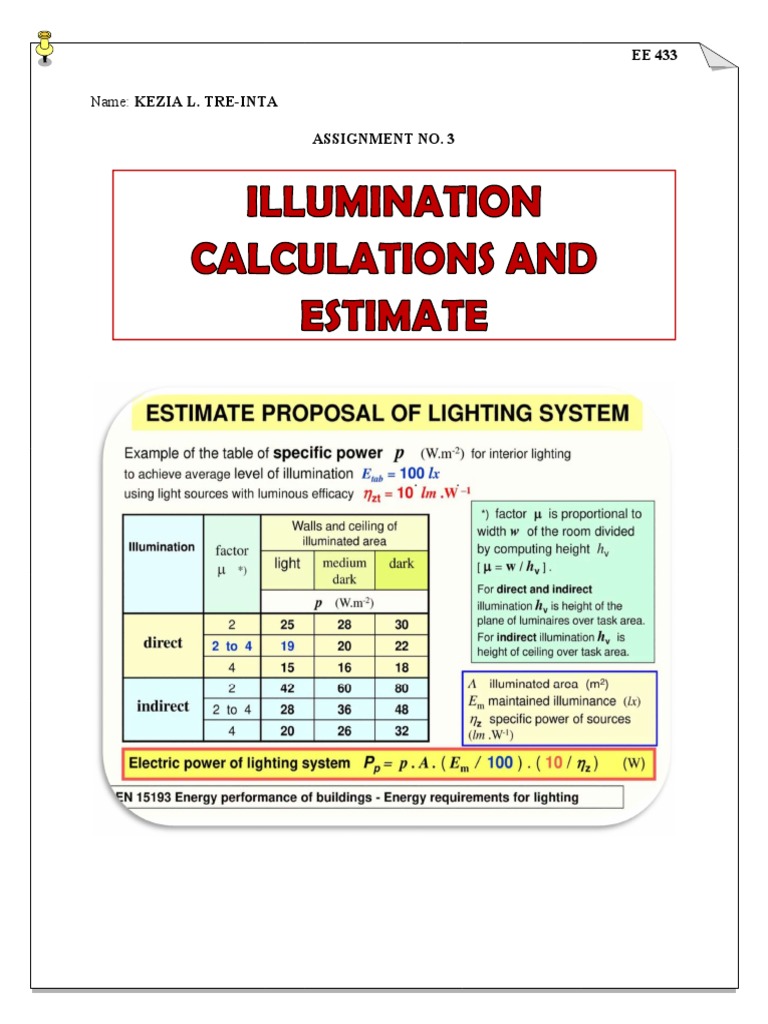 EE 433 Assignment 3 (TRE-INTA, K) | PDF | Lighting | Quantity
