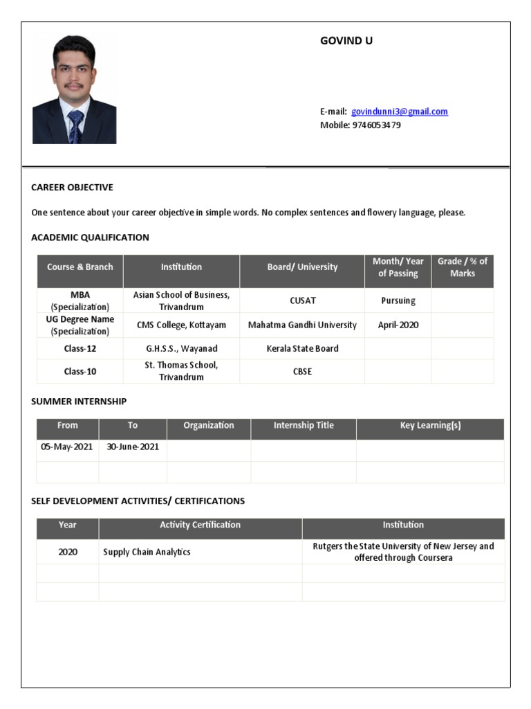 ASB Resume Format | PDF