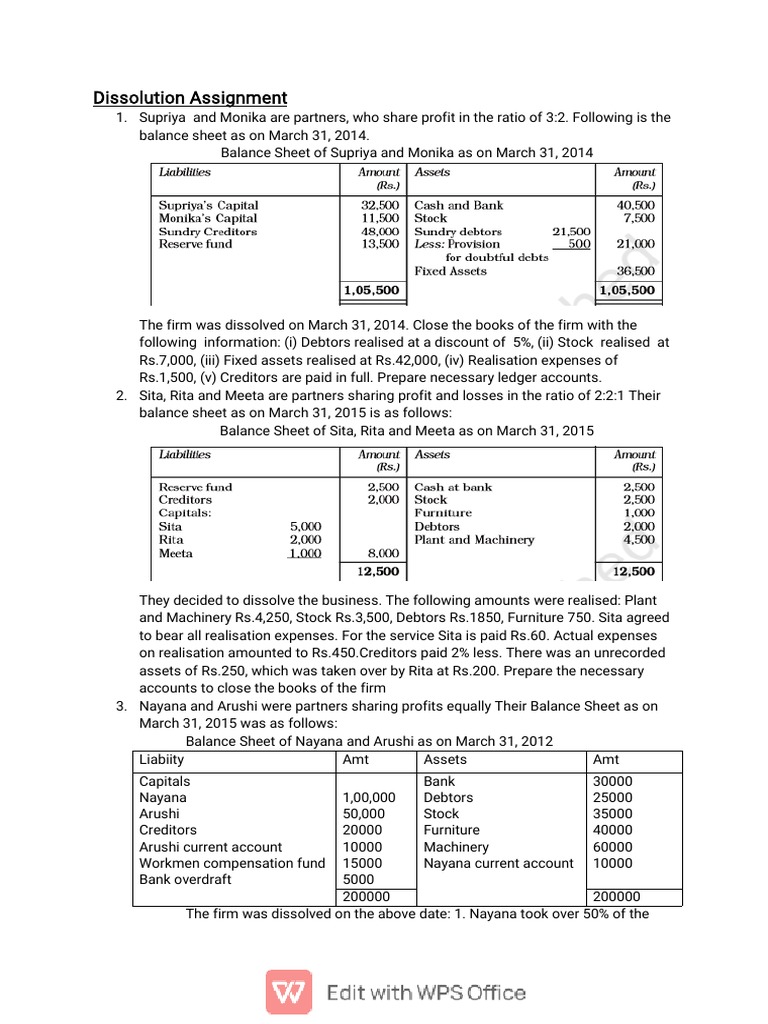 Dissolution Assignment | PDF | Balance Sheet | Stocks
