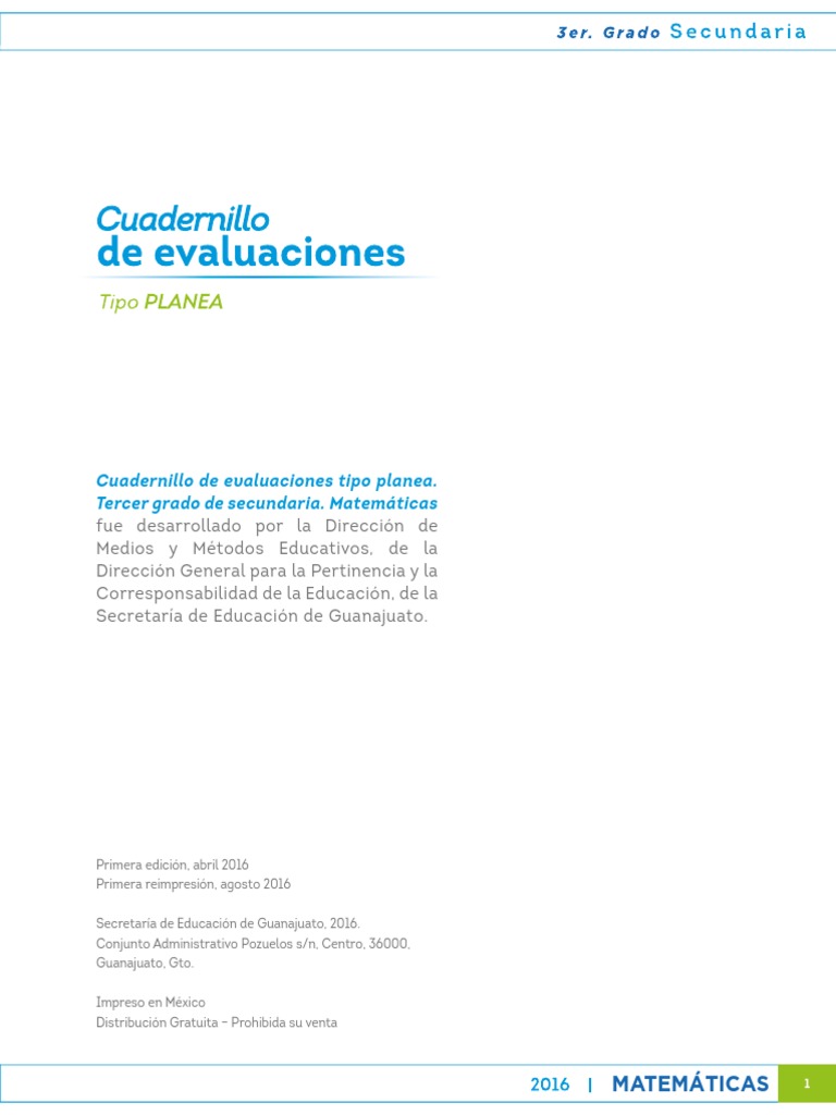 Evaluacion Planea Matematicas 3secundaria Alumno Pdf