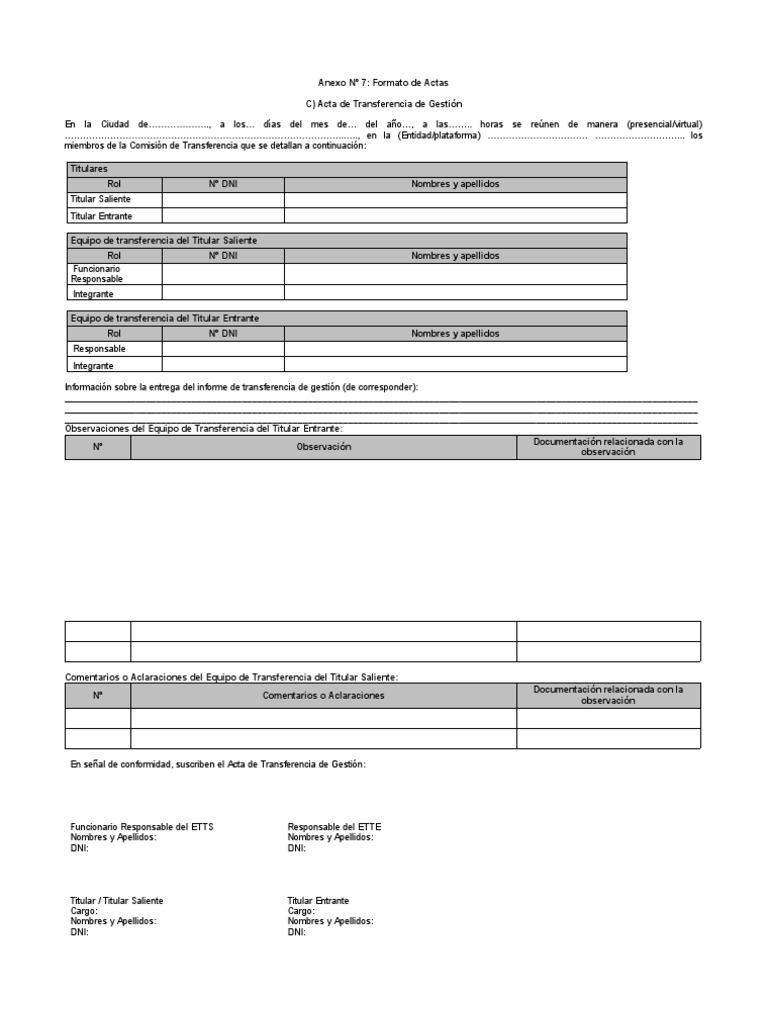 Anexo #7 Formato de Actas | PDF