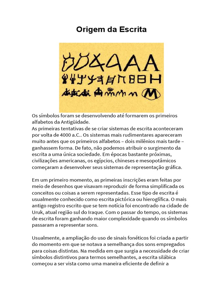 Origem Da Escrita | PDF | Escrita | Alfabeto