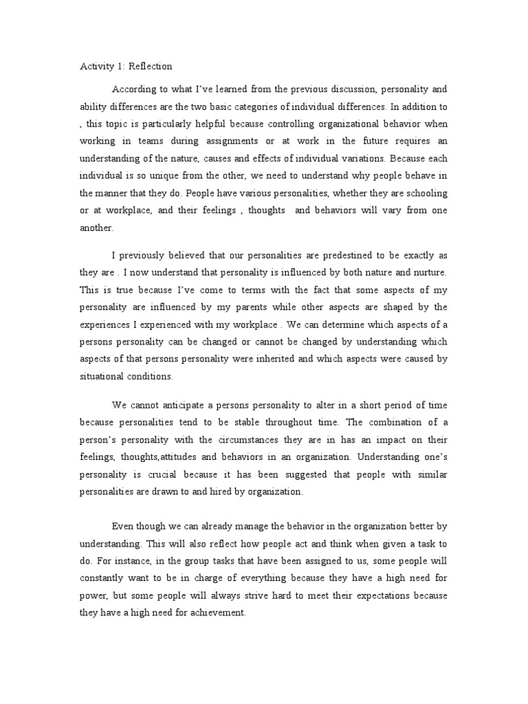 Activity 1.reflection On The Different Individual Attitudes and ...