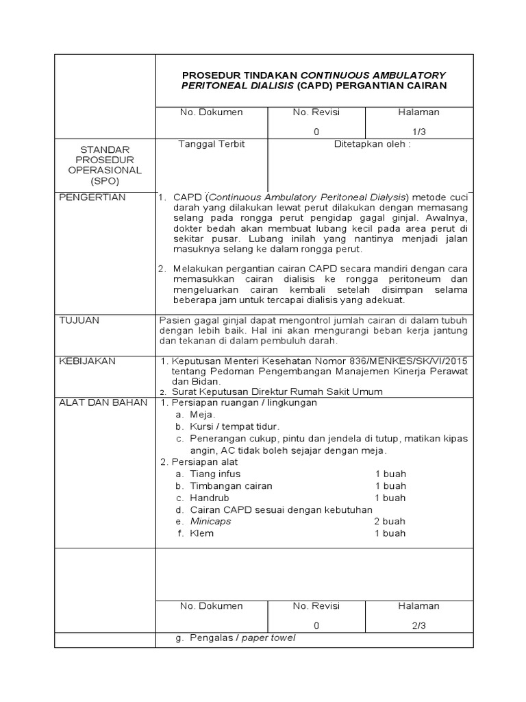Prosedur CAPD: Pergantian Cairan dan Perawatan | PDF | Kesehatan ...