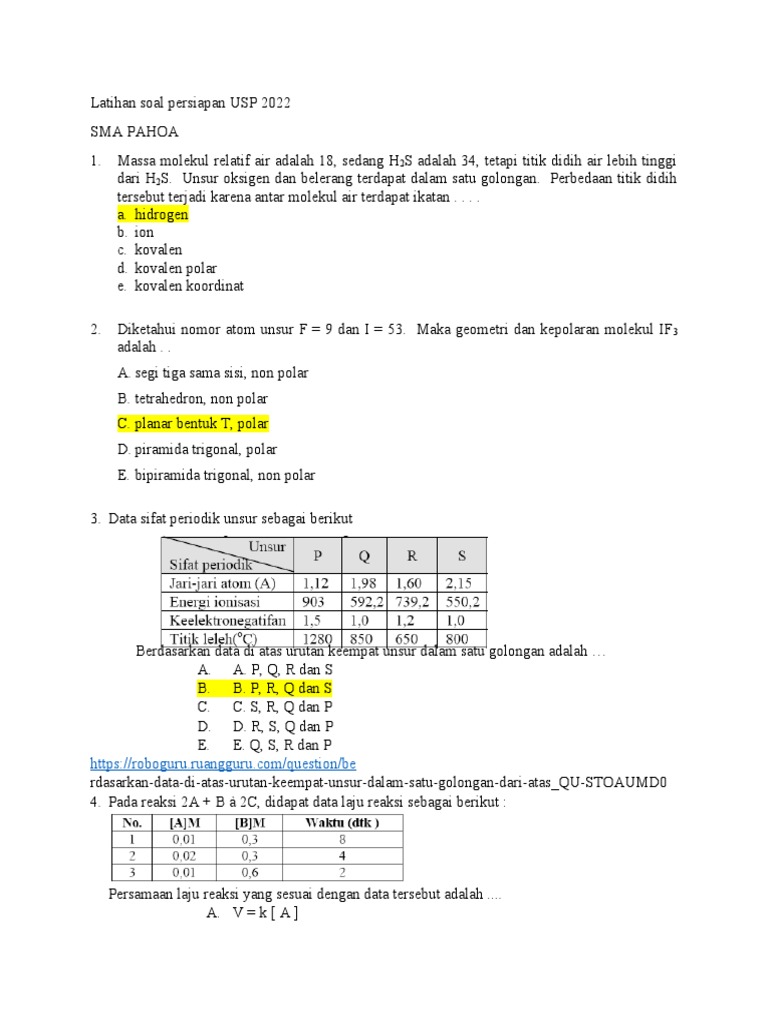 Latihan Soal Persiapan USP 2022 | PDF | Sains & Matematika
