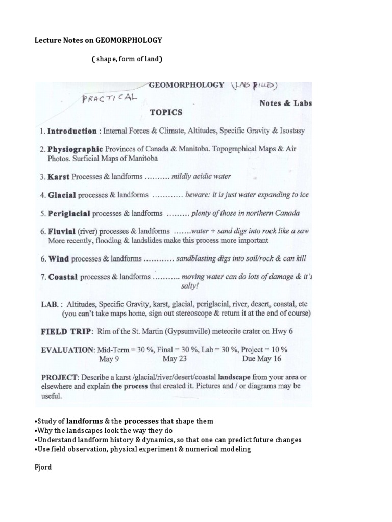 Lecture Notes On Geomorphology | PDF | Glacier | Sinkhole