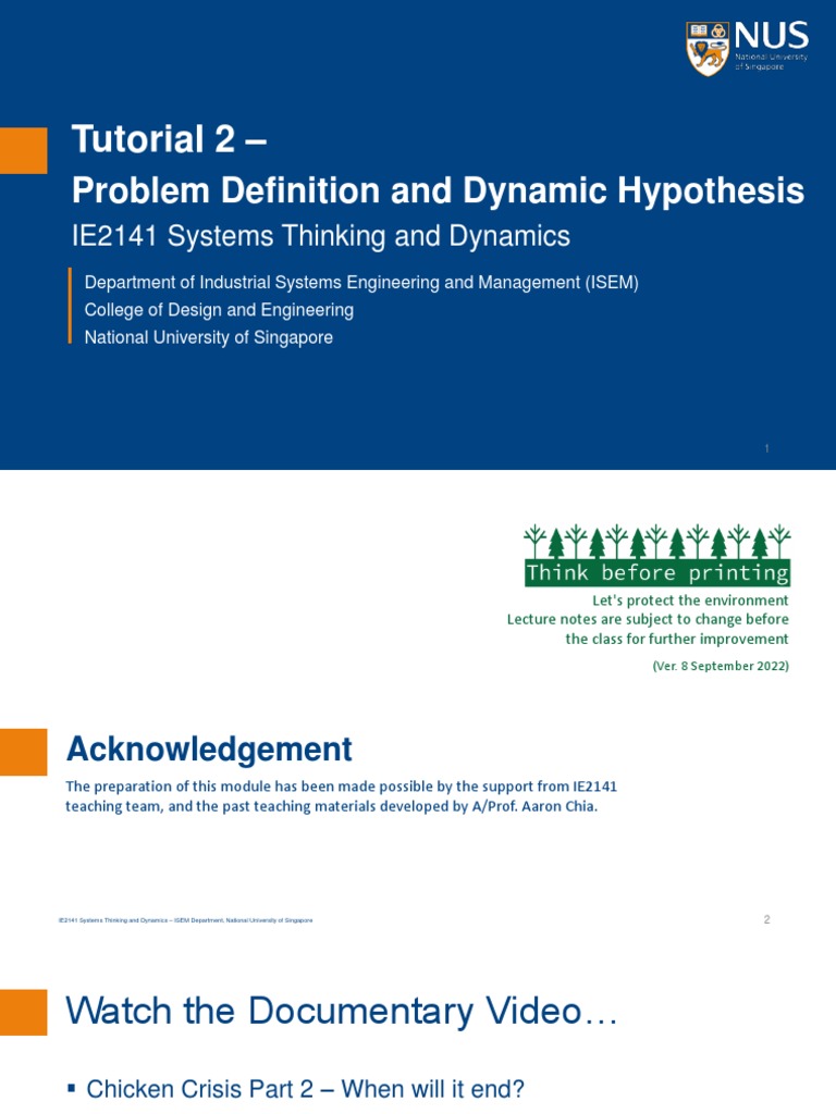 Tutorial 2 - Problem Definition and Dynamic Hypothesis - Answer | PDF | Systems Theory | Evidence