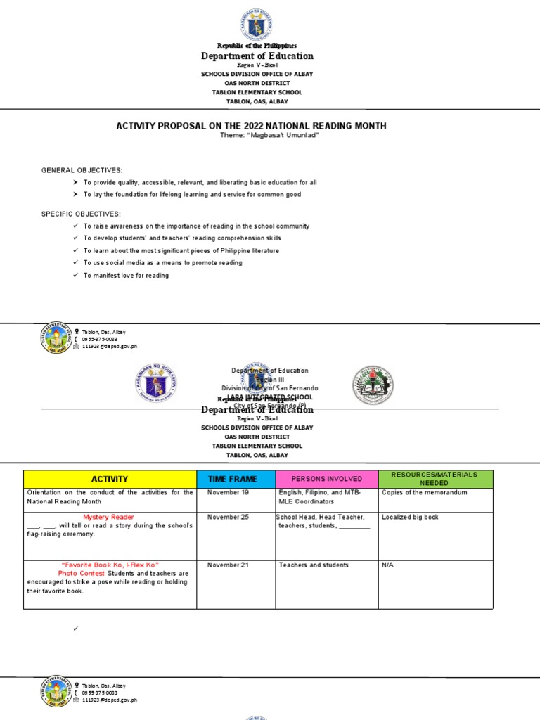 2019 National Reading Month Action Plan | PDF | Teachers | Schools