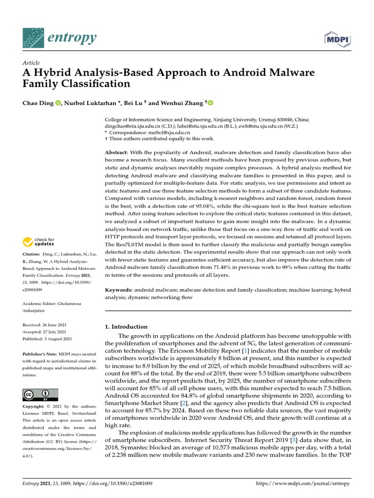 A Hybrid Analysis-Based Approach To Android Malware Family Classification | PDF | Malware ...