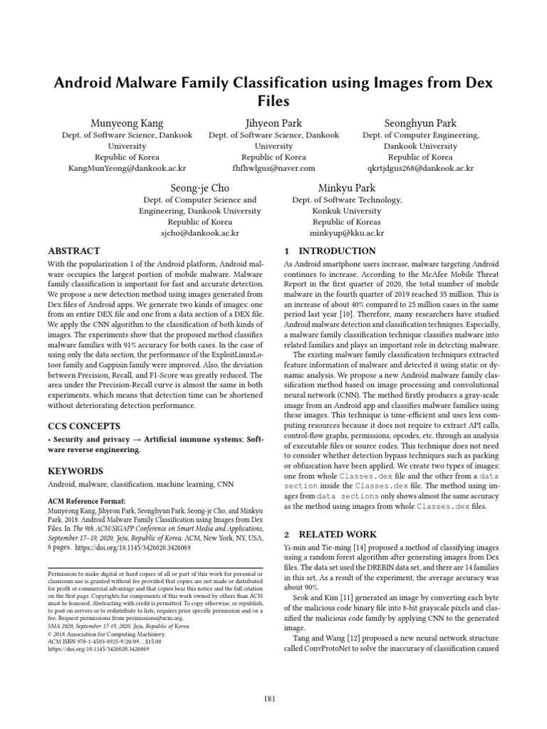 Android Malware Family Classification Using Images From Dex Files | PDF | Malware | Accuracy And ...