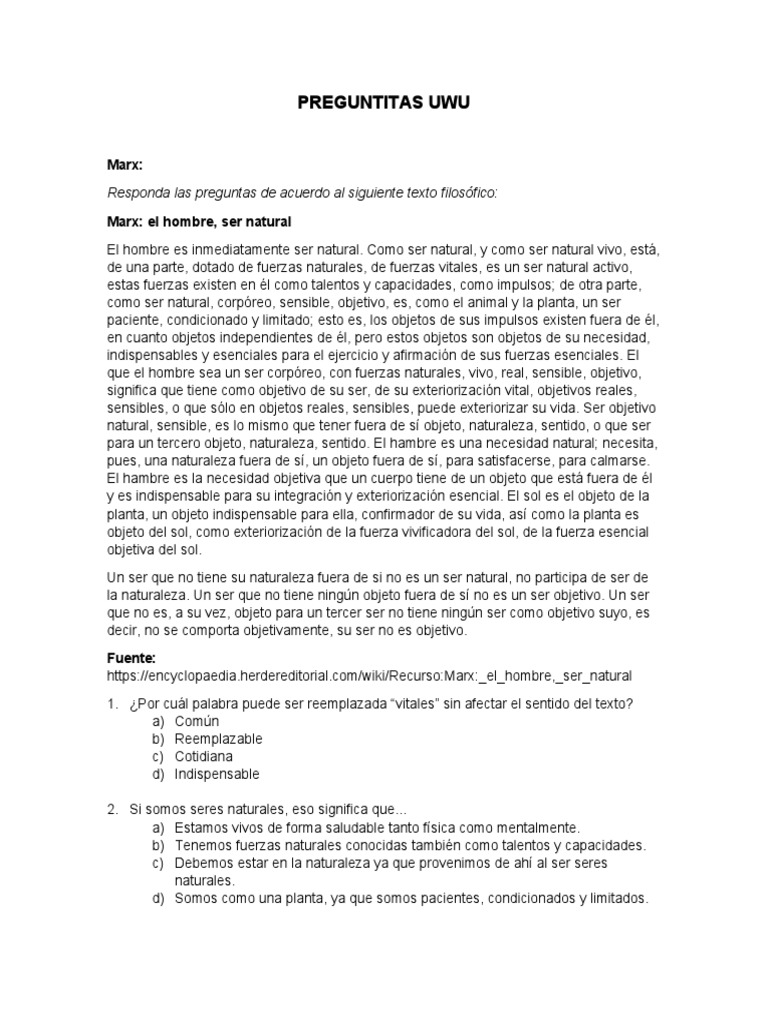 Preguntitas Uwu | PDF | Moralidad | Naturaleza