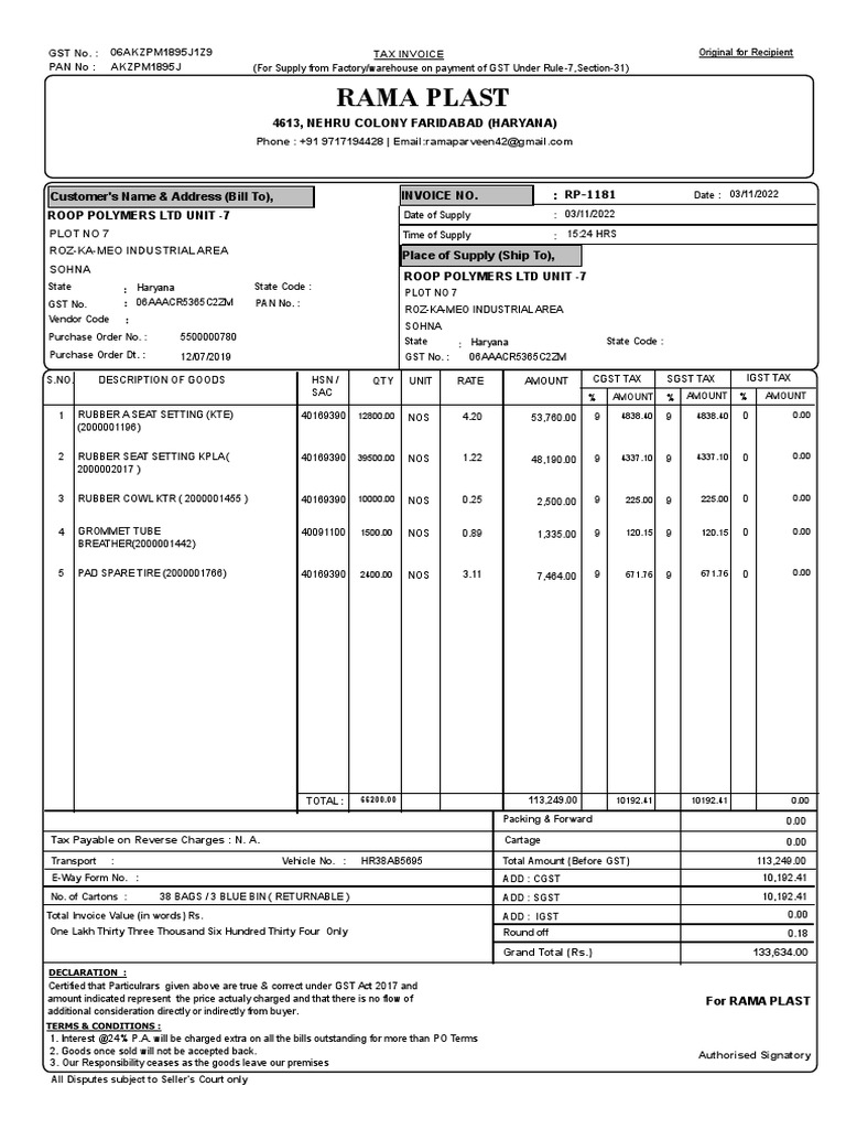 Invoice - No - 1181 - DT - 03112022 Original For Recipient | PDF ...