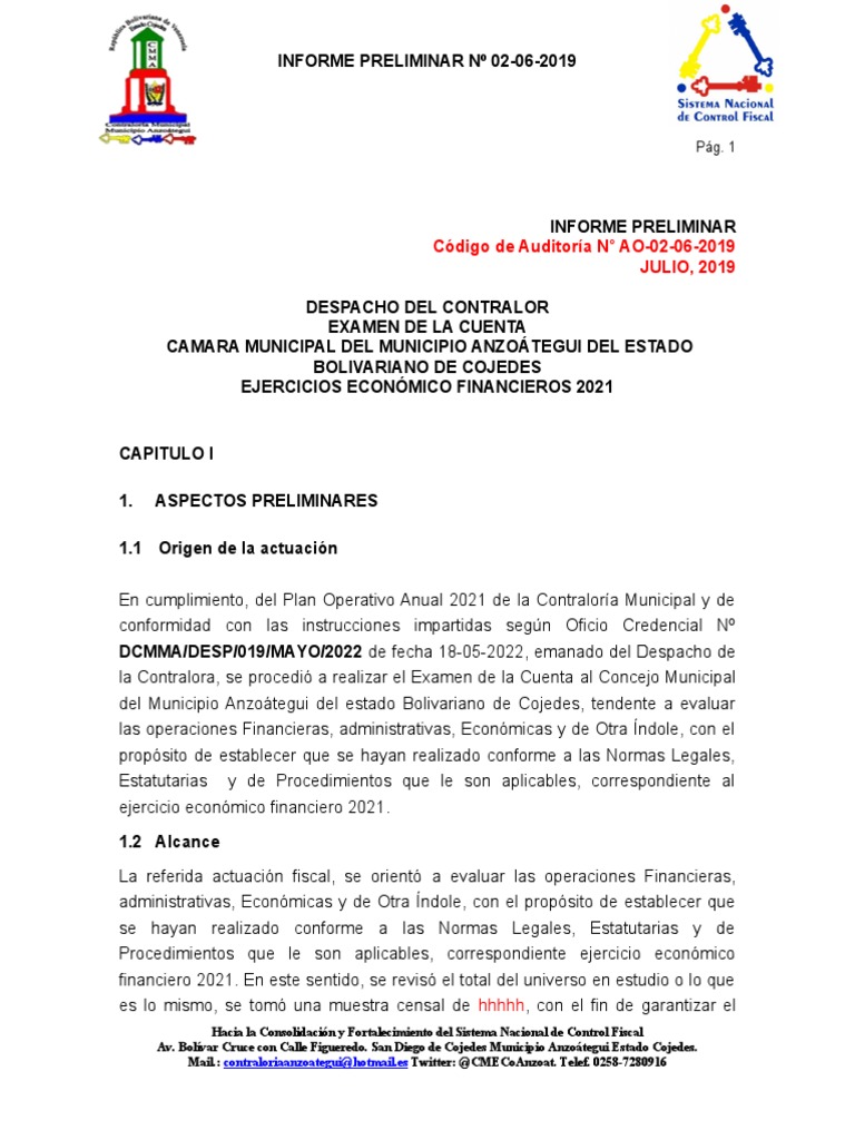 Informe Preliminar Camara | PDF | Auditoría | Venezuela