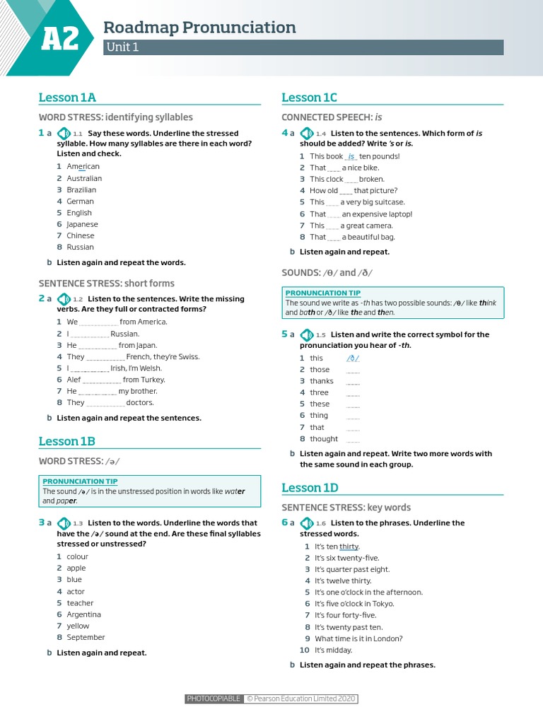 RM A2 Pronunciation Worksheets | PDF | Stress (Linguistics) | Cognition