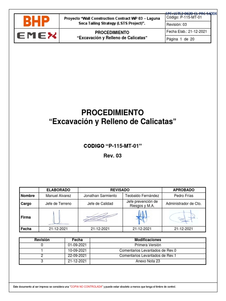 Excavación y Relleno de Calicatas | PDF | Minería