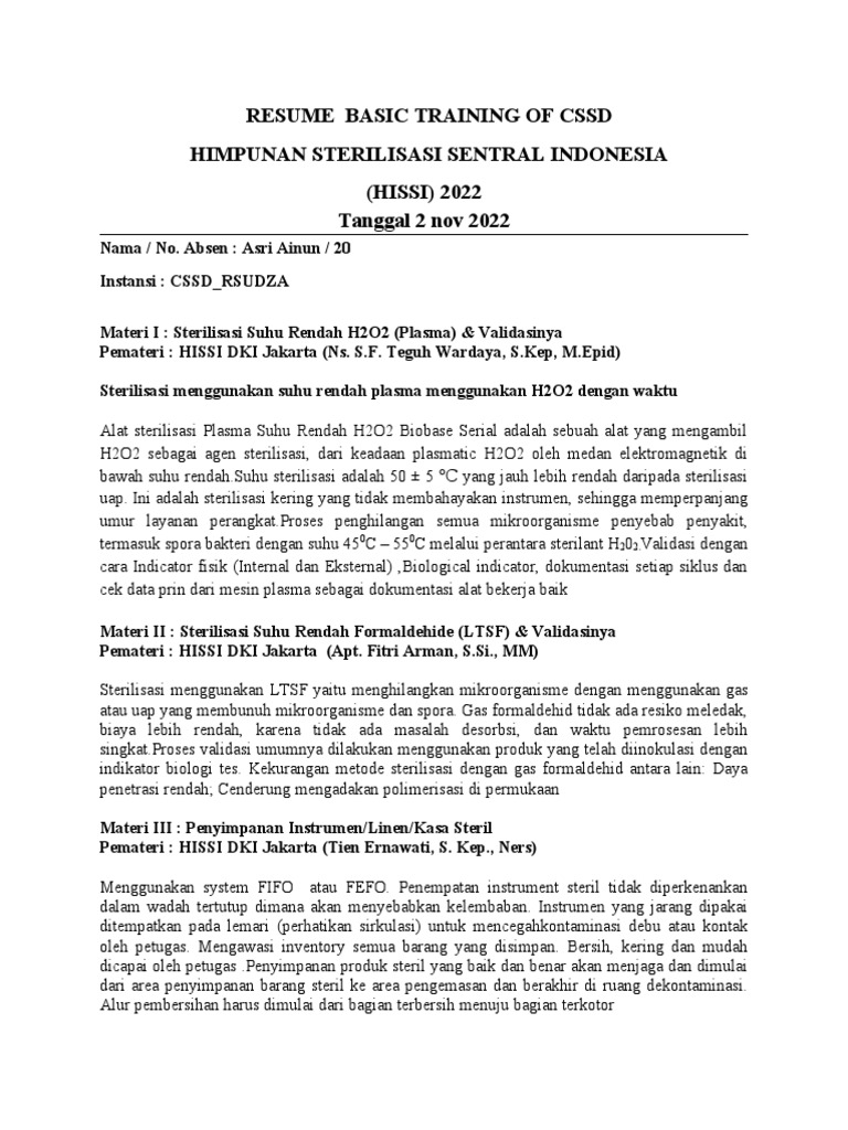 Resume Basic Training of CSSD | PDF