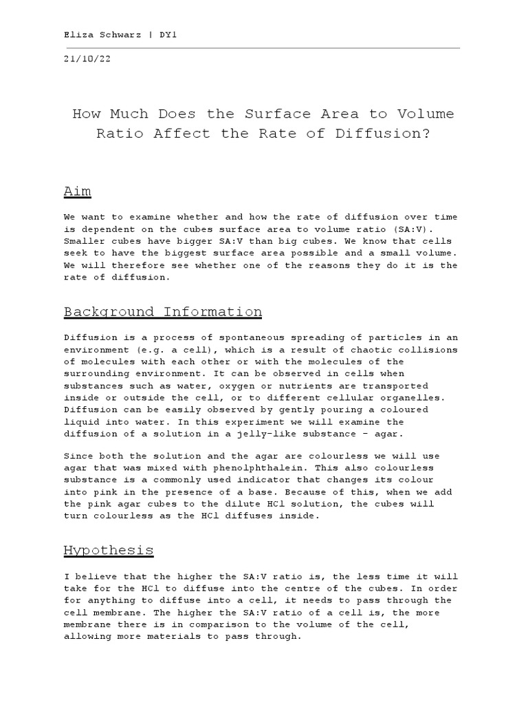 Impact of SA:V Ratio on Diffusion Rate | PDF | Diffusion | Cell (Biology)