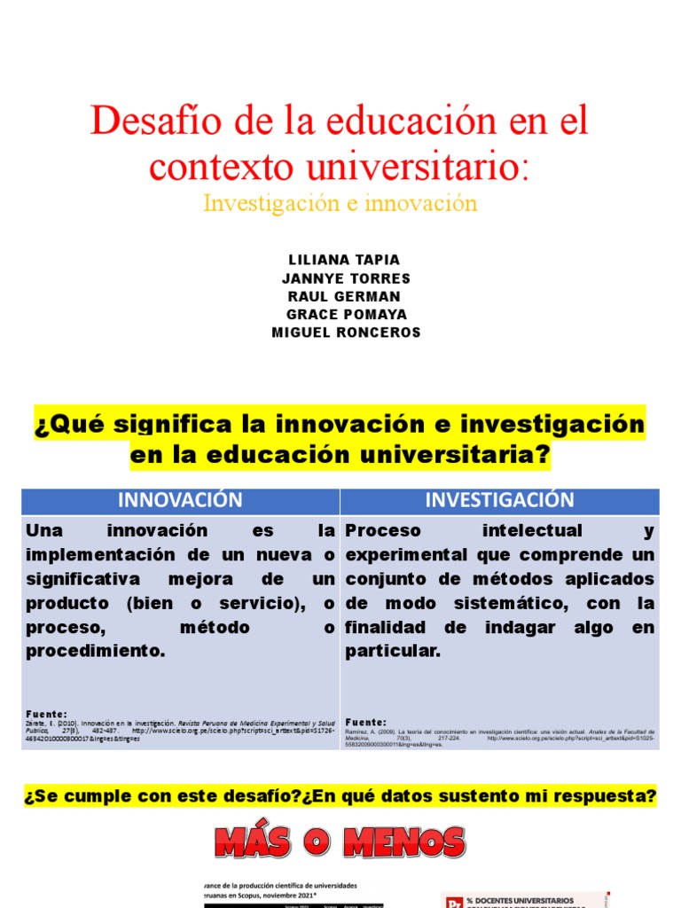 Desafío de La Educación en El Contexto Universitario:: Investigación e Innovación | PDF ...