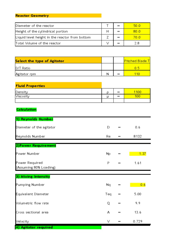 Reactor Agitator Design Calculations | PDF | Turbine | Dynamics (Mechanics)