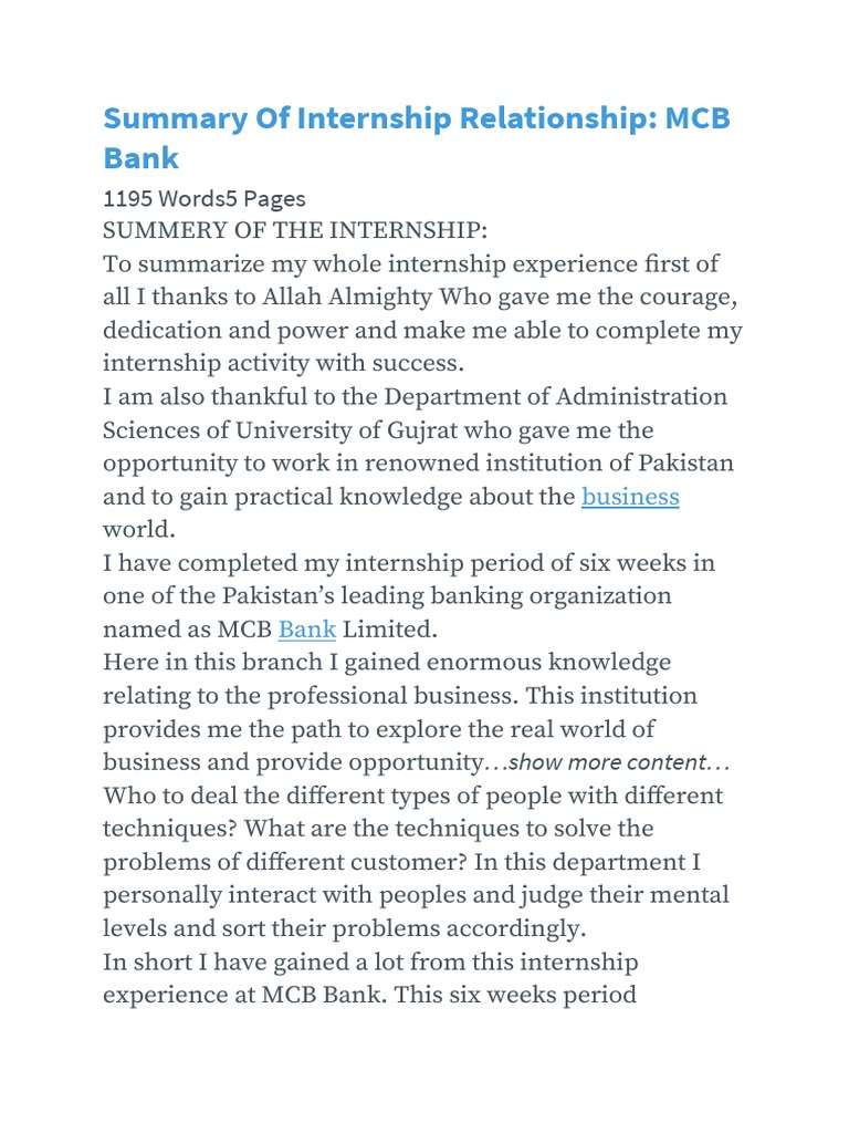 Summary of Internship Relationship | PDF | Internship | Job Hunting