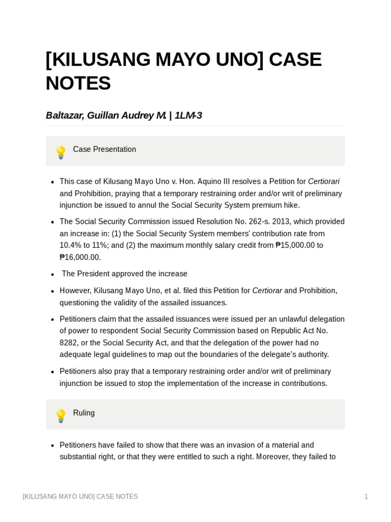 Kilusang Mayo Uno Case Notes | PDF | Injunction | Social Security ...