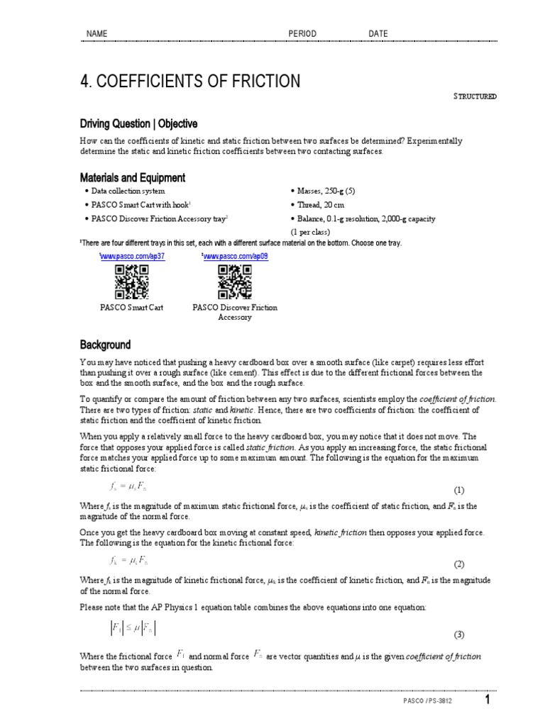 04 AP1 Coefficients of Friction S | PDF | Friction | Force