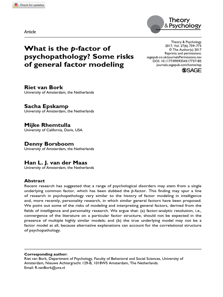 What Is The P-Factor of Psychopalogy - Some Risks of General Factor ...