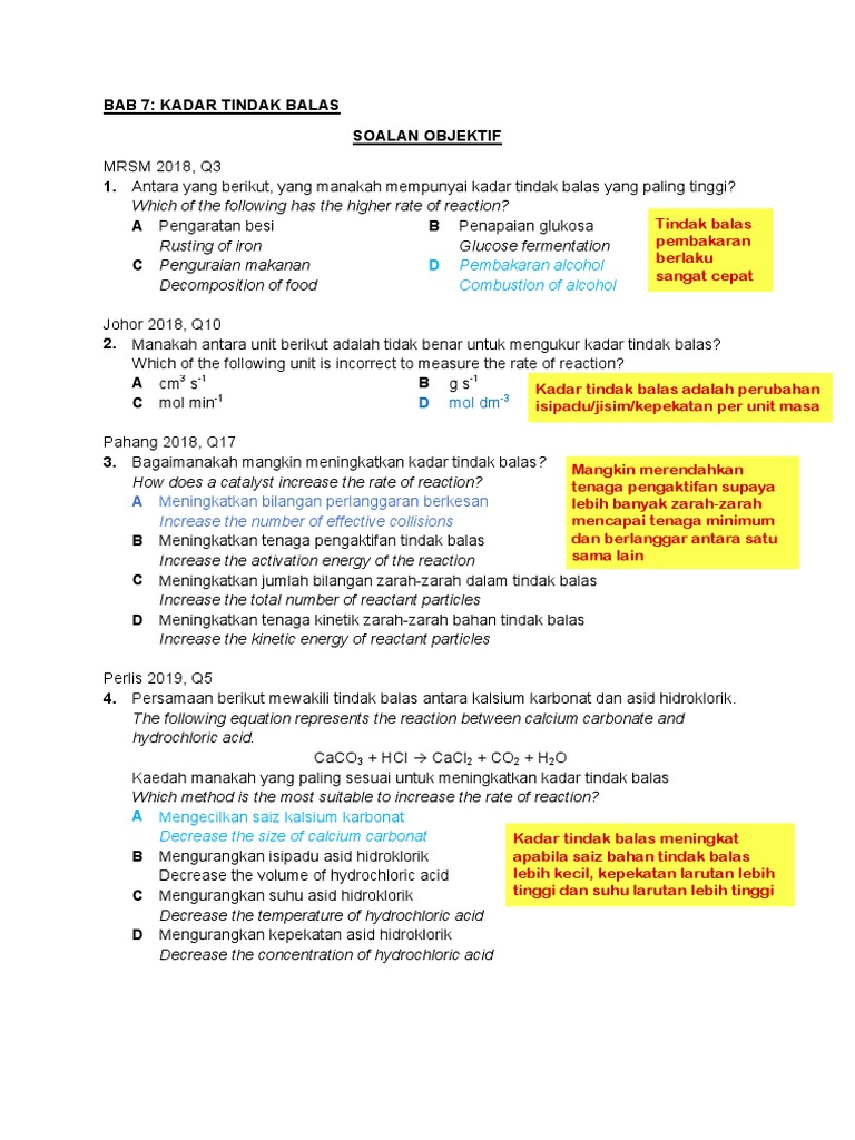 Jawapan Bab 7 Obj Modul Kimia t4 | PDF