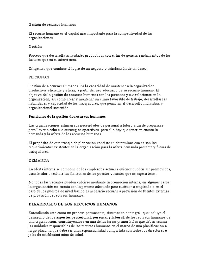 Gestión de Recursos Humanos | PDF | Gestión de recursos humanos | Economias