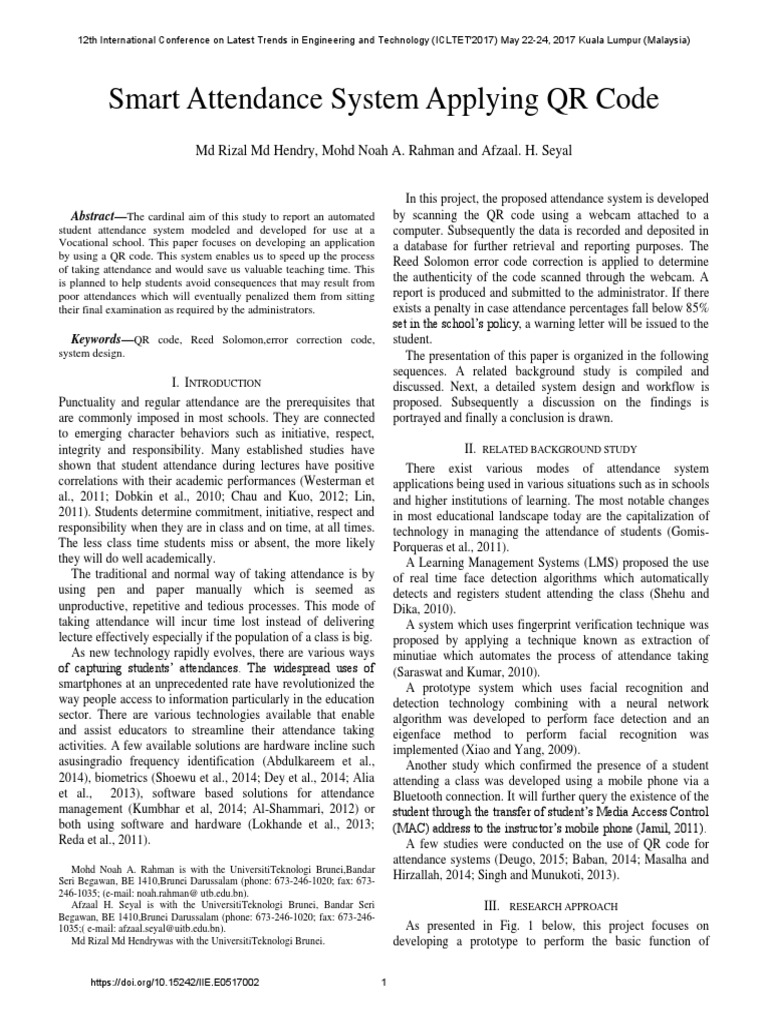 Smart Attendance System Applying QR Code | PDF | Qr Code | Barcode