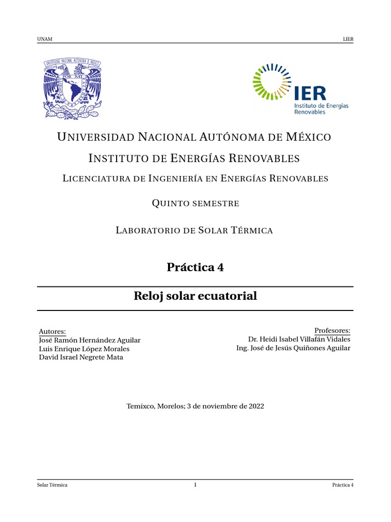 PR Ctica 4 Solar T Rmica | PDF | Tierra | Hora