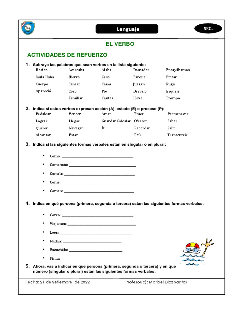 Ejercicios Con Verbos | PDF | Conjugación gramatical | Verbo