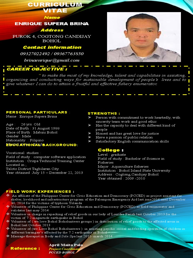 Resume For Bfar | PDF | Volunteering